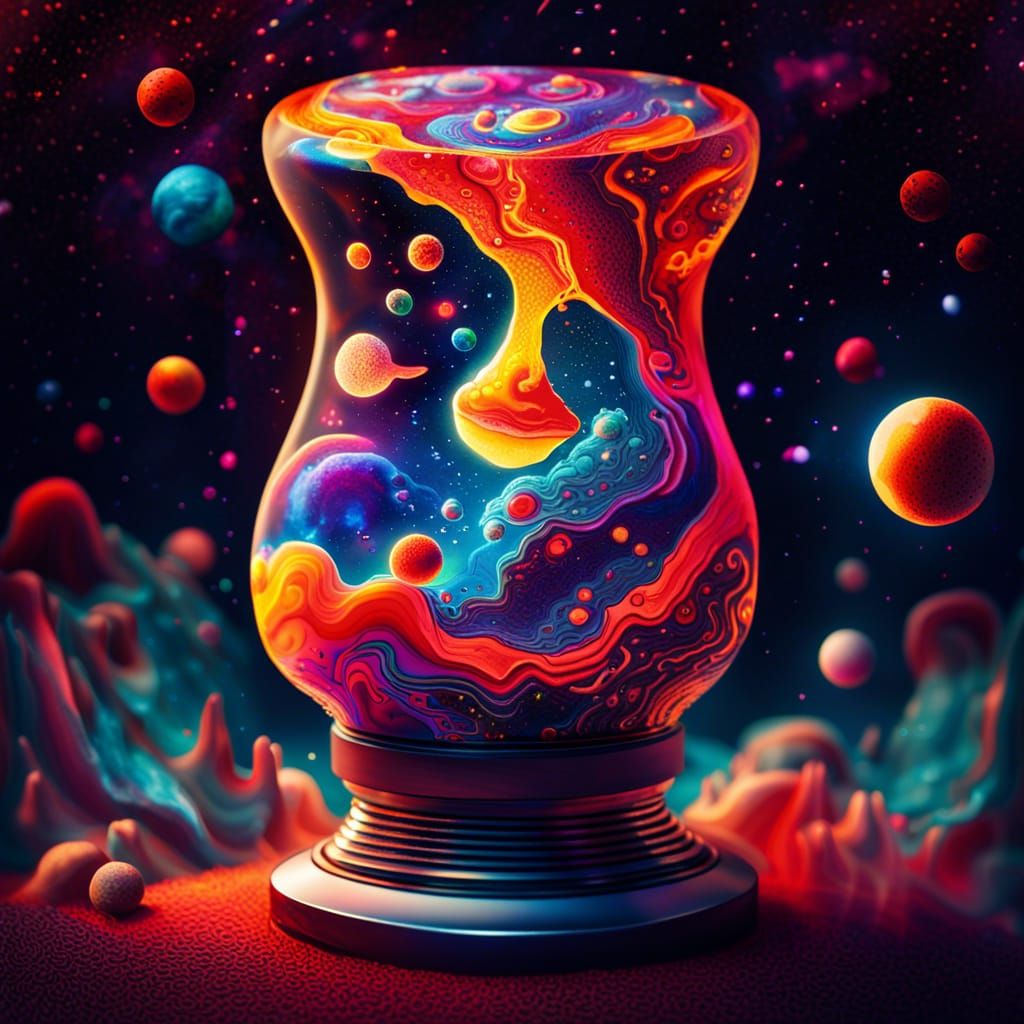 Lava lamp filled with cosmic clouds, starlight and planets8k resolution ...