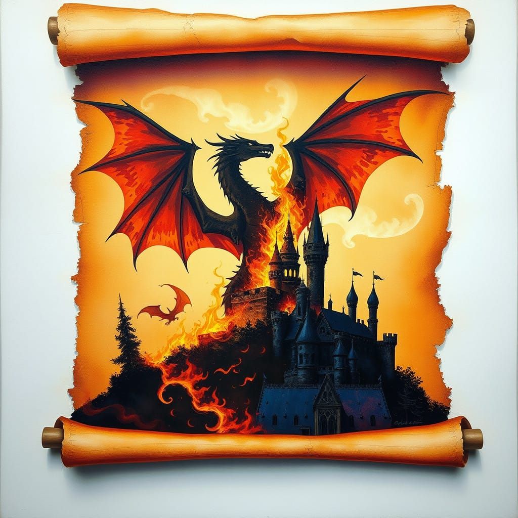 Magical medieval dragon scroll - Medieval Dragon Scroll in V...