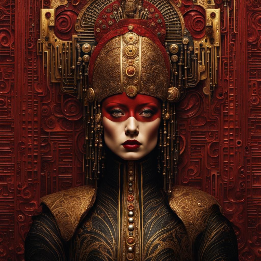 biomechanical re-imagining of Klimt's 'Adele Bloch-Bauer' - AI Generated Artwork - NightCafe Creator