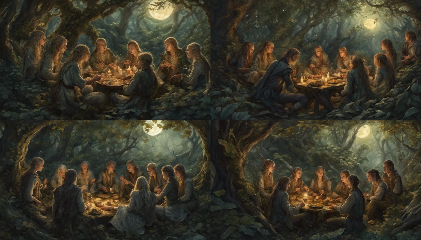 Youthful Tolkien Elves feast and play music in Mirkwood while the full ...