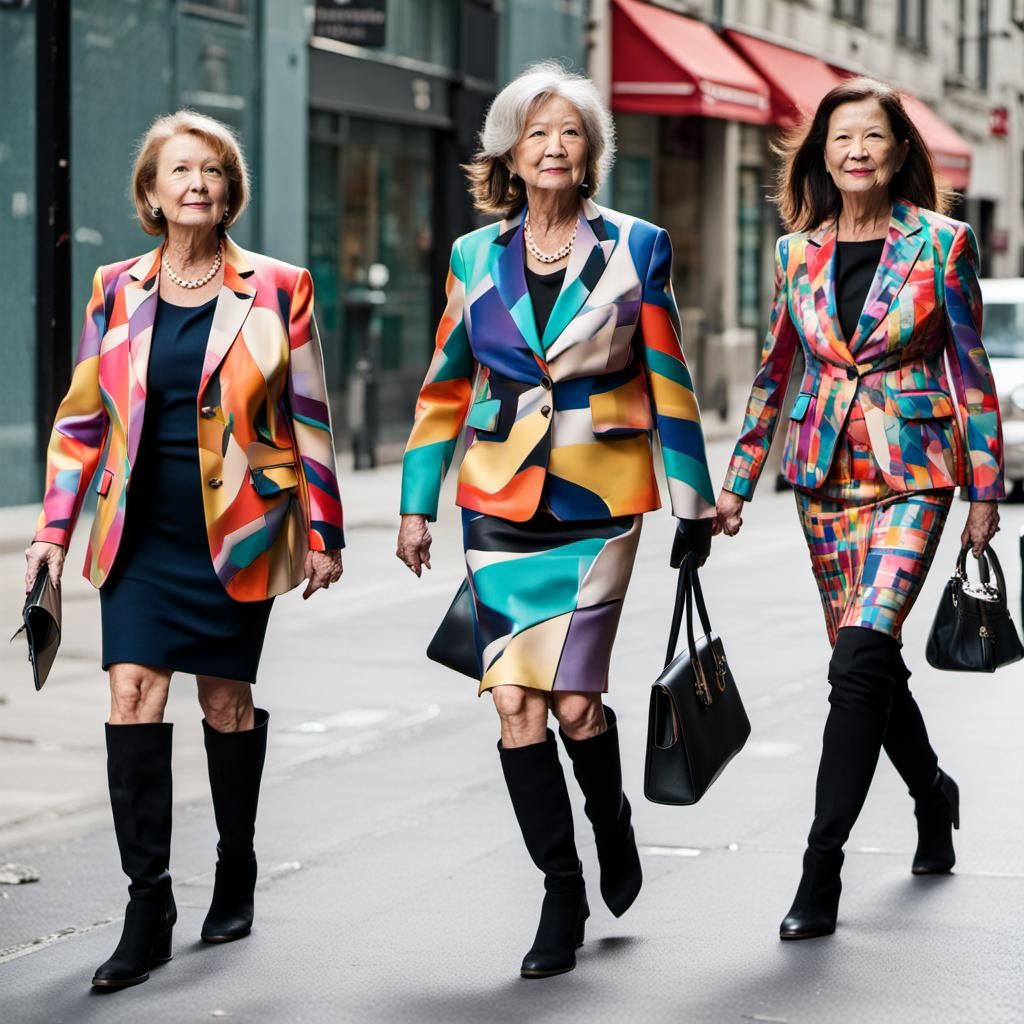 Businesswomen, colorful abstract suits, 59 years old - AI Generated ...