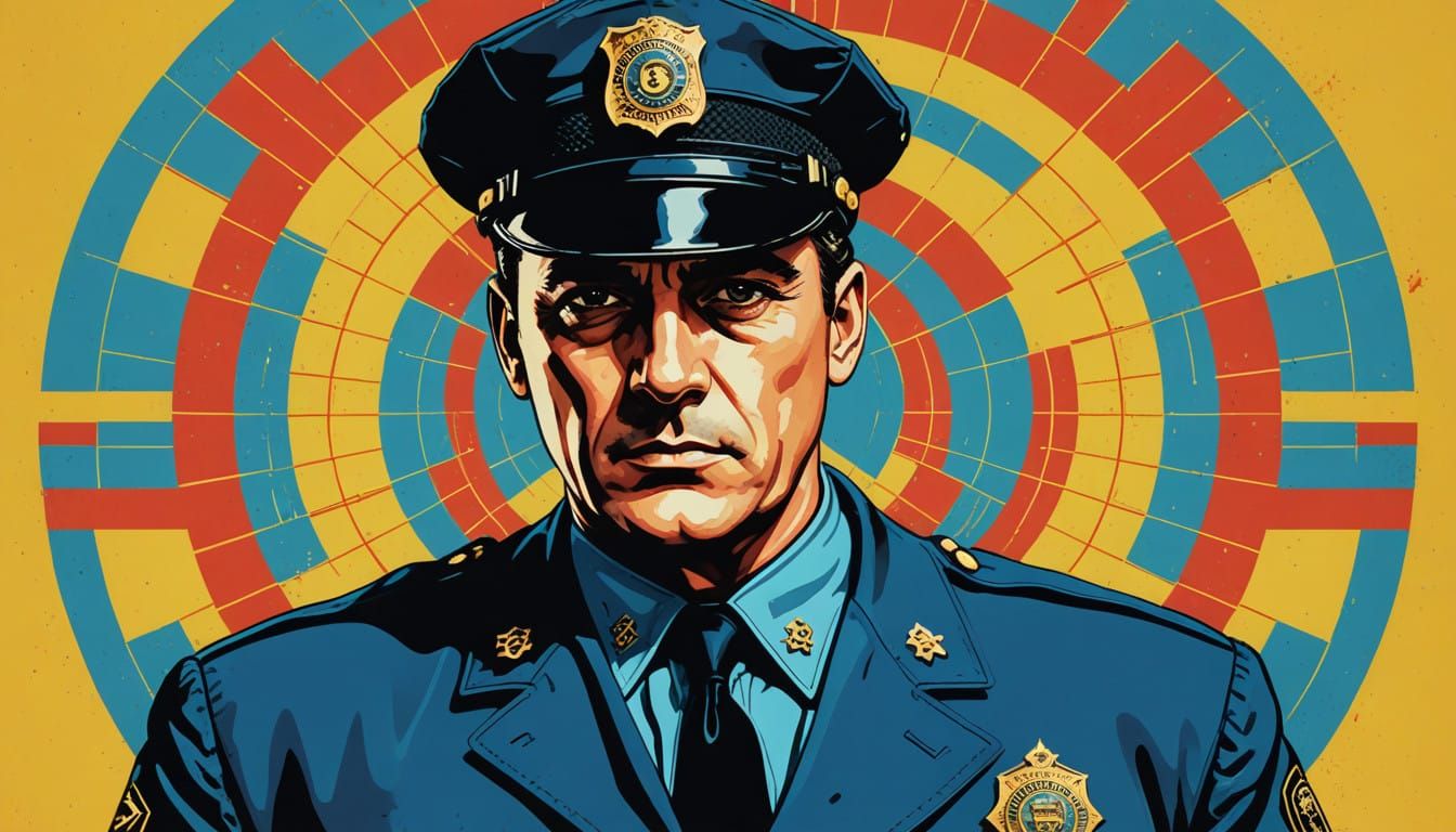 1960's American cop - Mid-Century Cop in Bold Pop Art Style