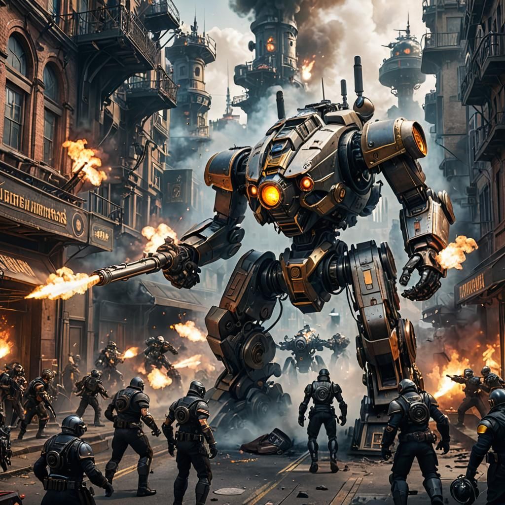 Giant Cyborg battling against Humans - AI Generated Artwork - NightCafe ...