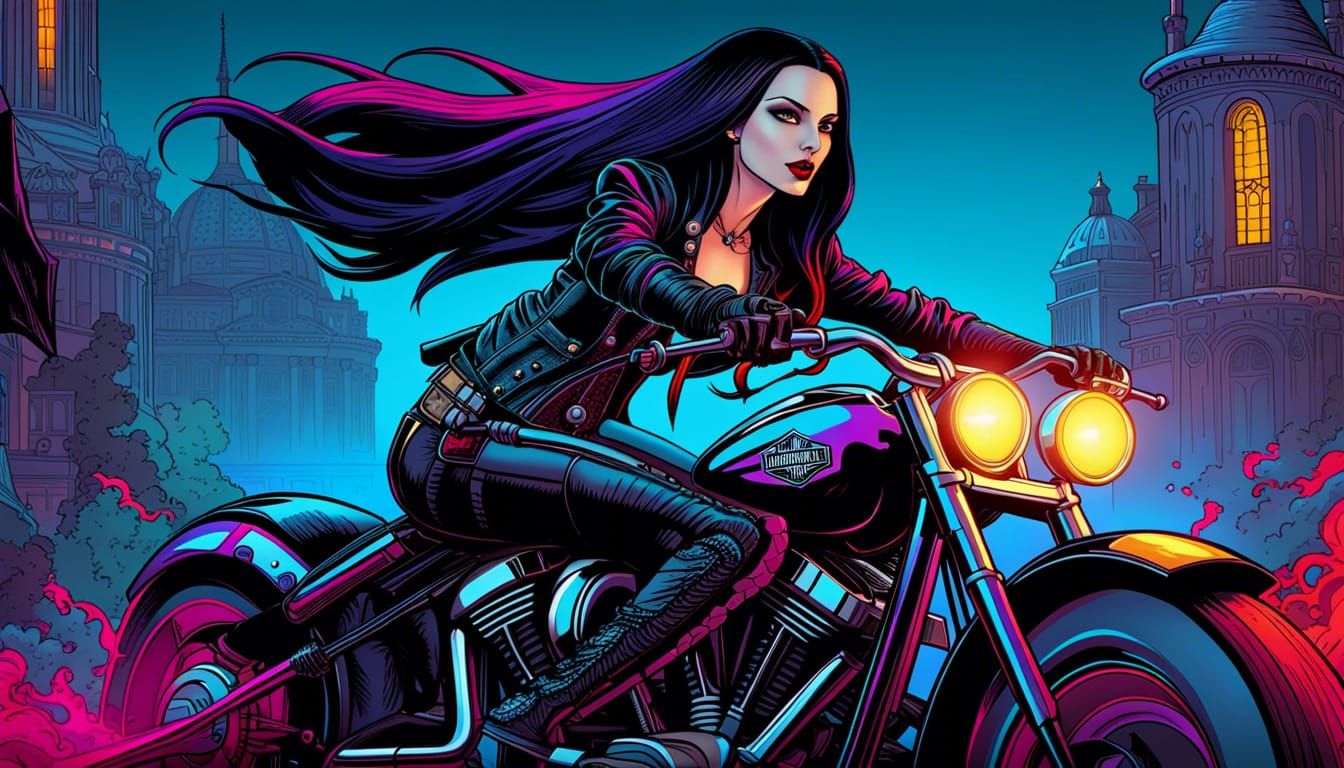 Goth vampire biker girl - AI Generated Artwork - NightCafe Creator