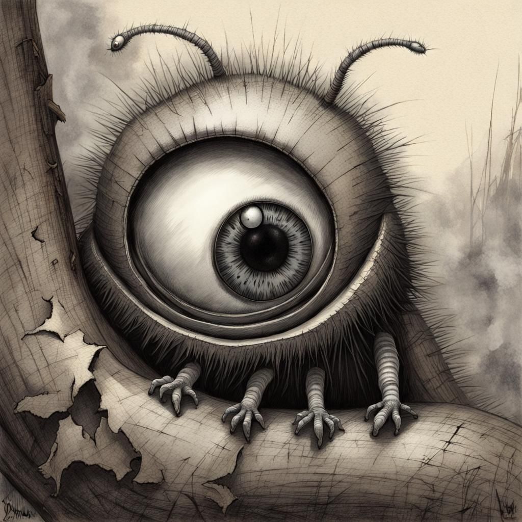 An adorable creepy cute illustration of a large eyed fuzzy caterpillar ...