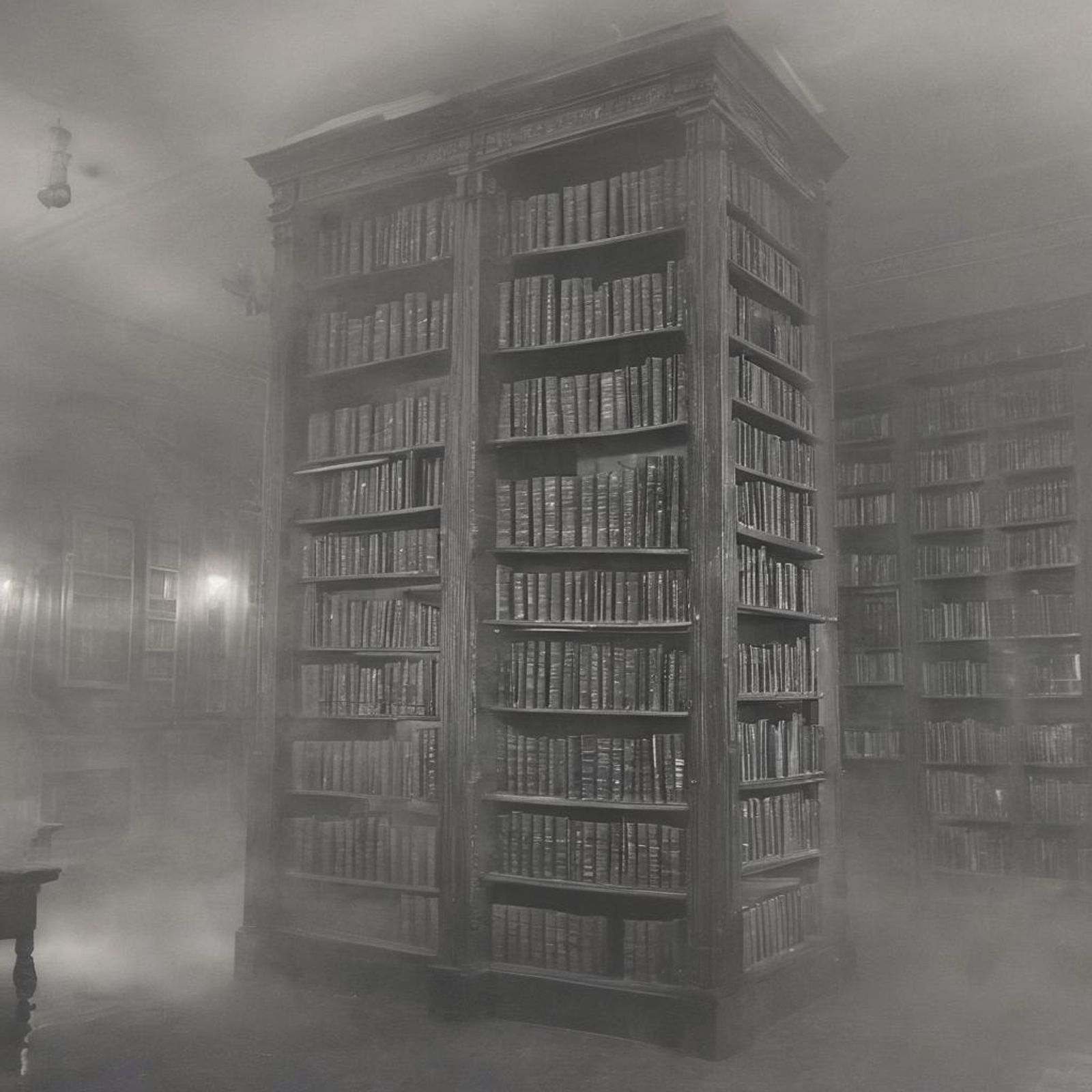 Scary Library with fog - AI Generated Artwork - NightCafe Creator