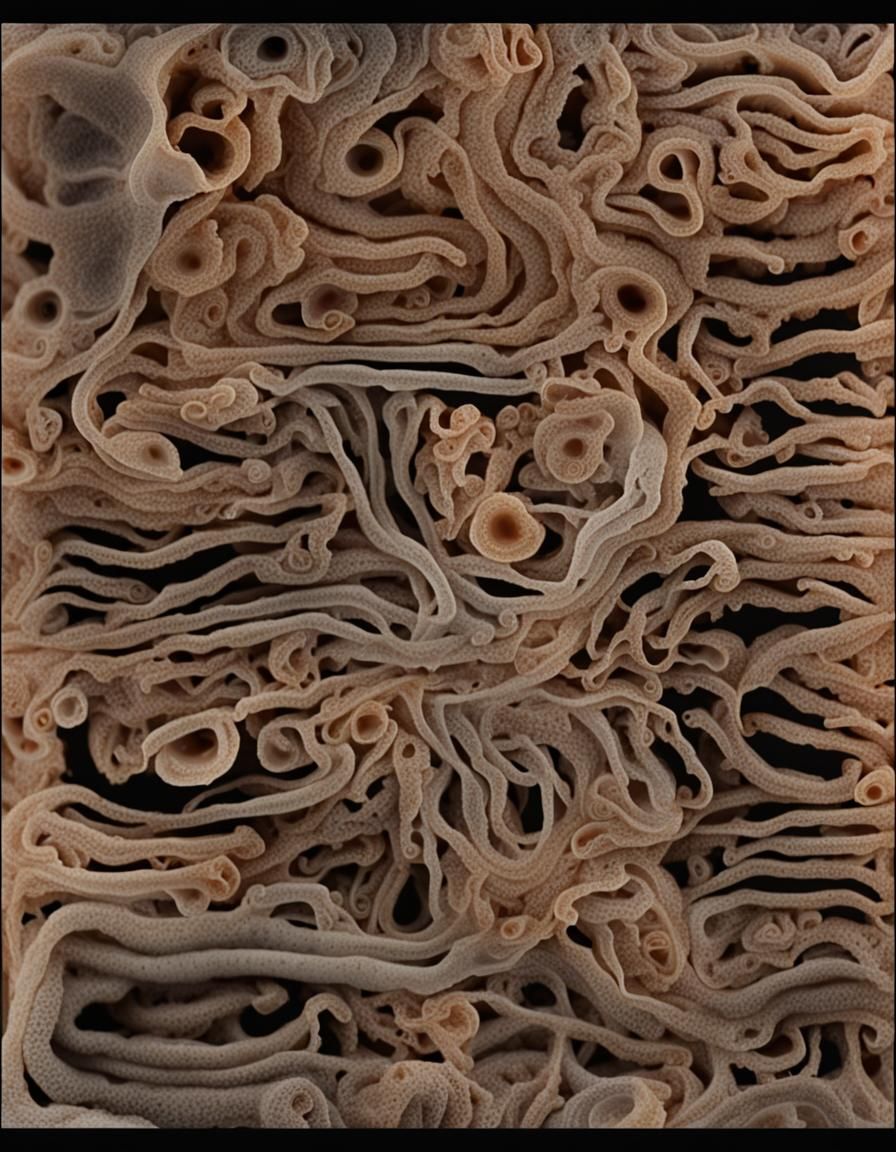 a cross-section of the wiggly tapeworms Found in a liver of a parasitic ...