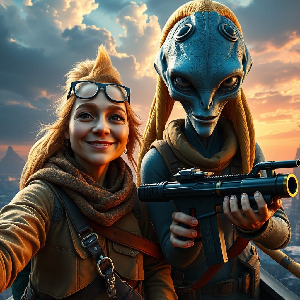 Hill Dwarf Explorer and Alien Giant Share Amused M... - AI Art