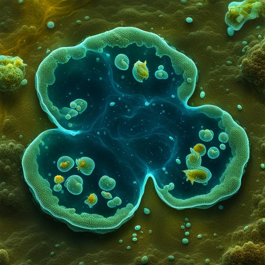 amoebas in their microscopic environment feeding - AI Generated Artwork ...