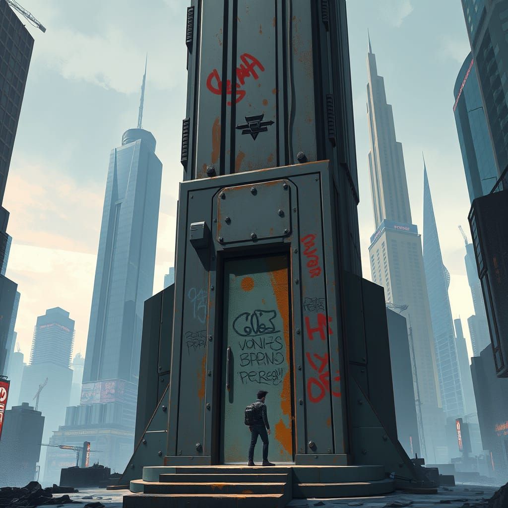 A tiny, barely noticeable door is embedded at the base of a towering ...