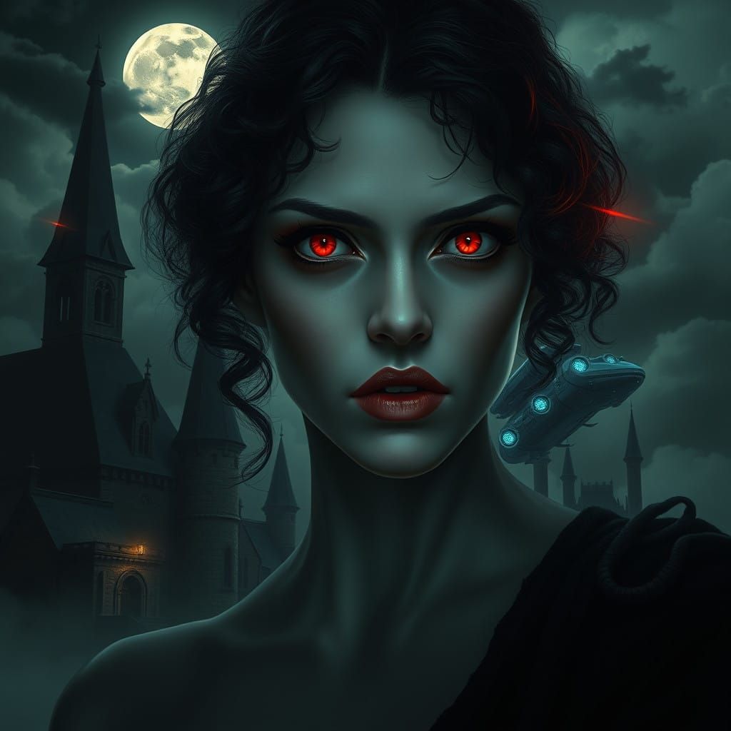Ethereal Vampire in Medieval Castle, with Sci-Fi S... - AI Art