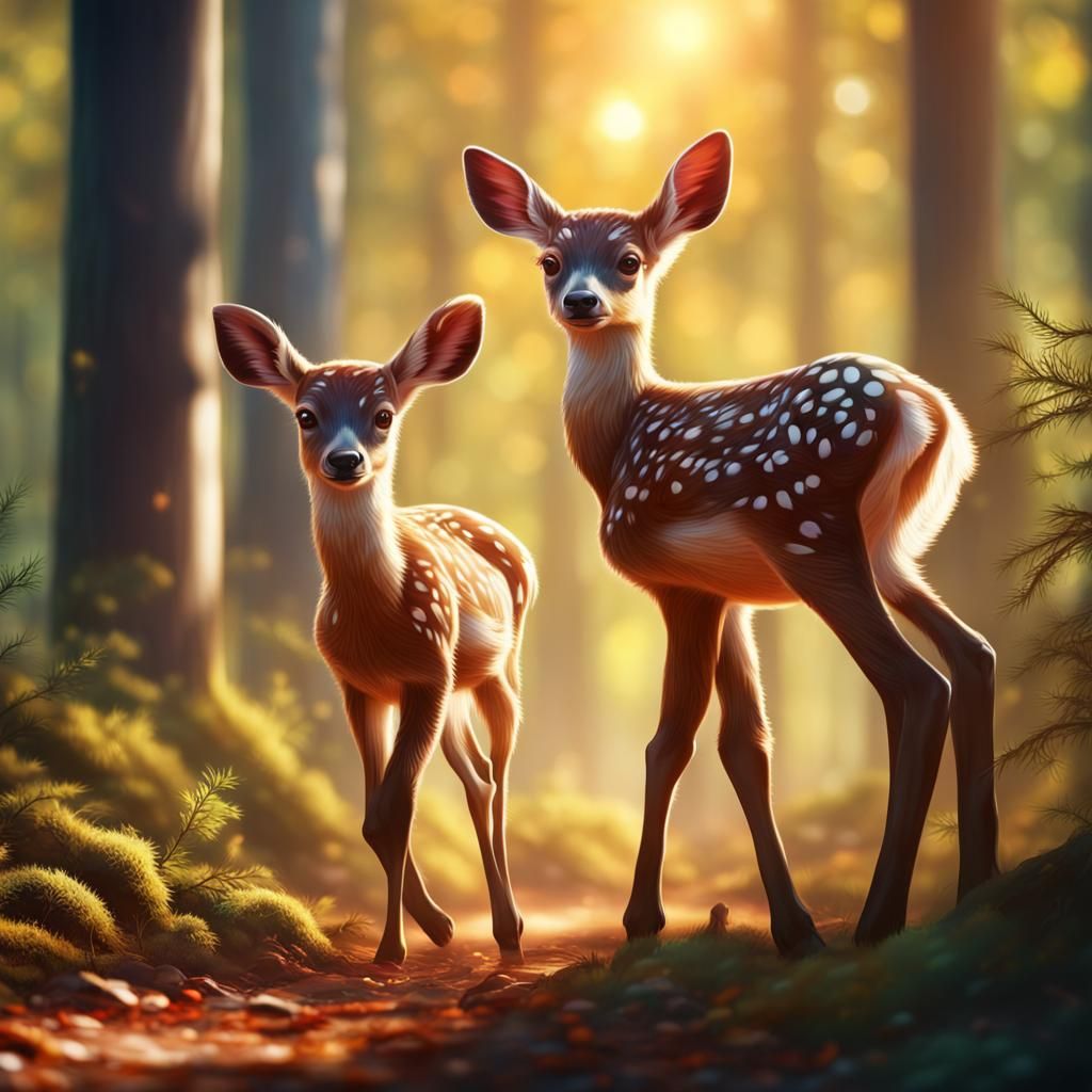 a baby dear walking in a sunny forest - AI Generated Artwork ...