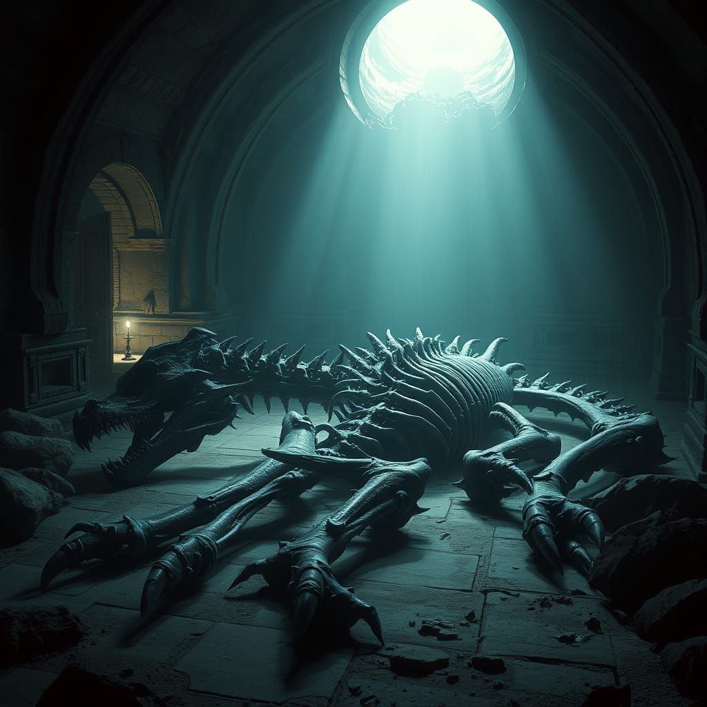 Ancient Crypt Dragon Remains in Dark Fantasy Style - AI Art