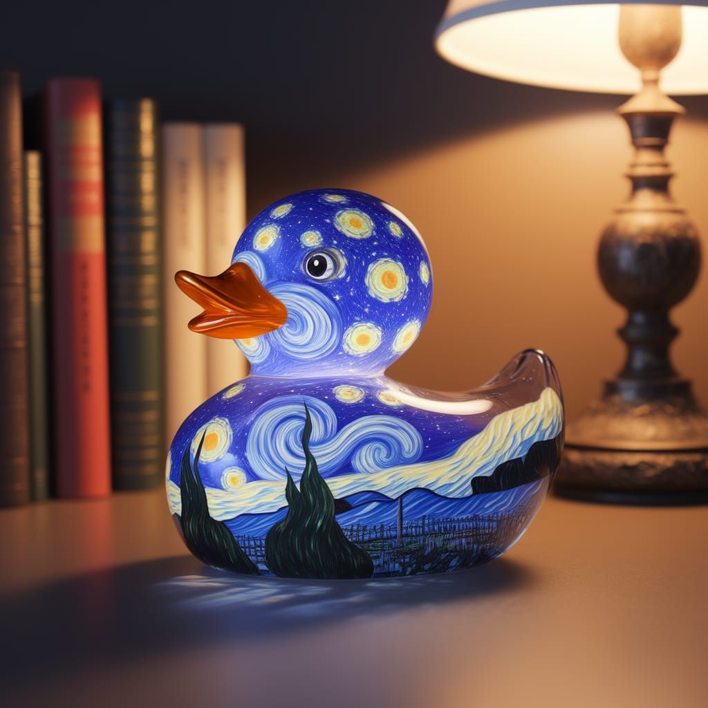 "starry night" duck - Whimsical Starry Night Duck in a Warml...