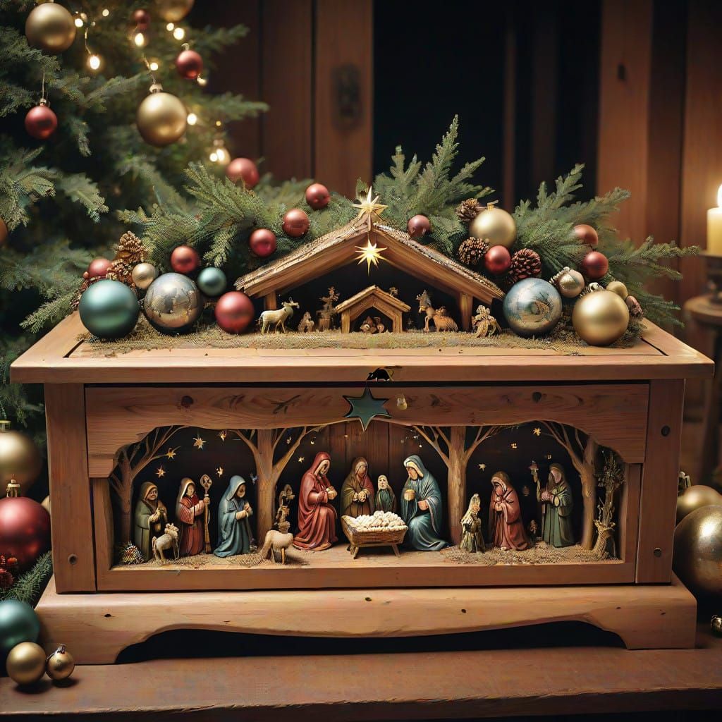 Cedar Chest Nativity Scene Unveiled in Cinematic S... - AI Art