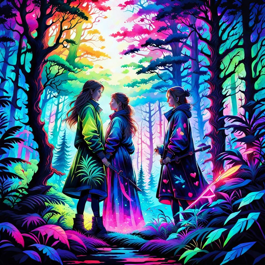 (Hyper detailed surreal matte watercolor artwork of a mystical glowing ...