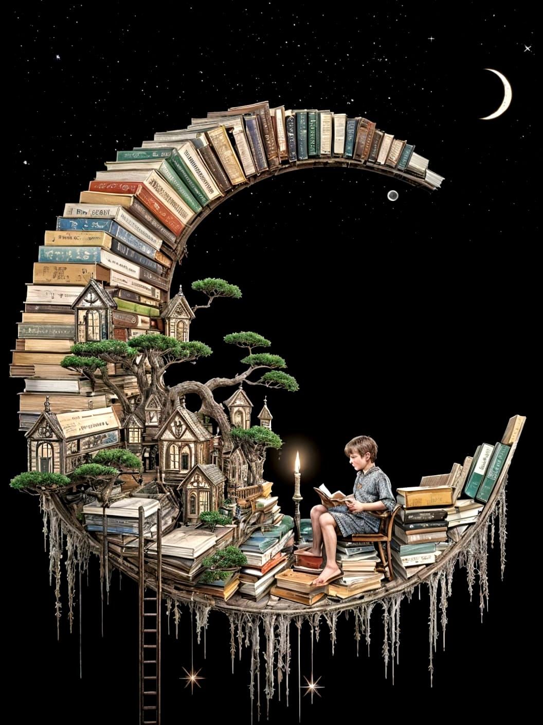 A library made of the moon, - A library made of the moon,