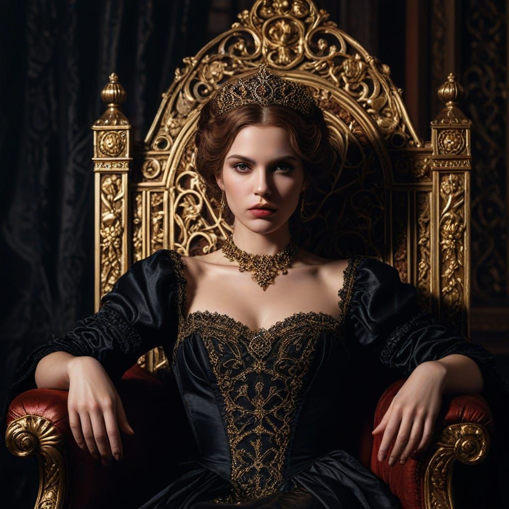 Regal Vampire Queen in Dark Fantasy Portrait - AI Art