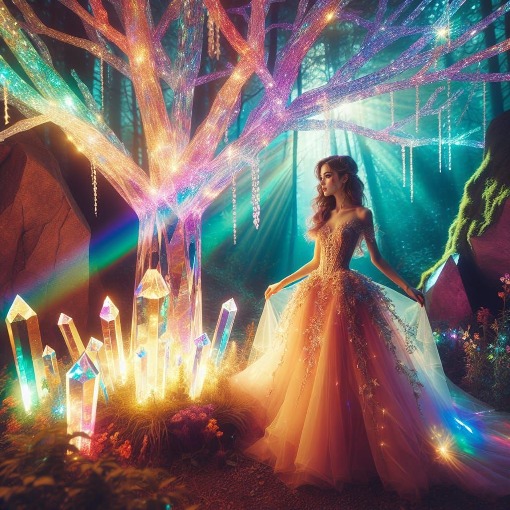 Prisim Forest - Enchanted Princess Under Prism Tree in Magic...