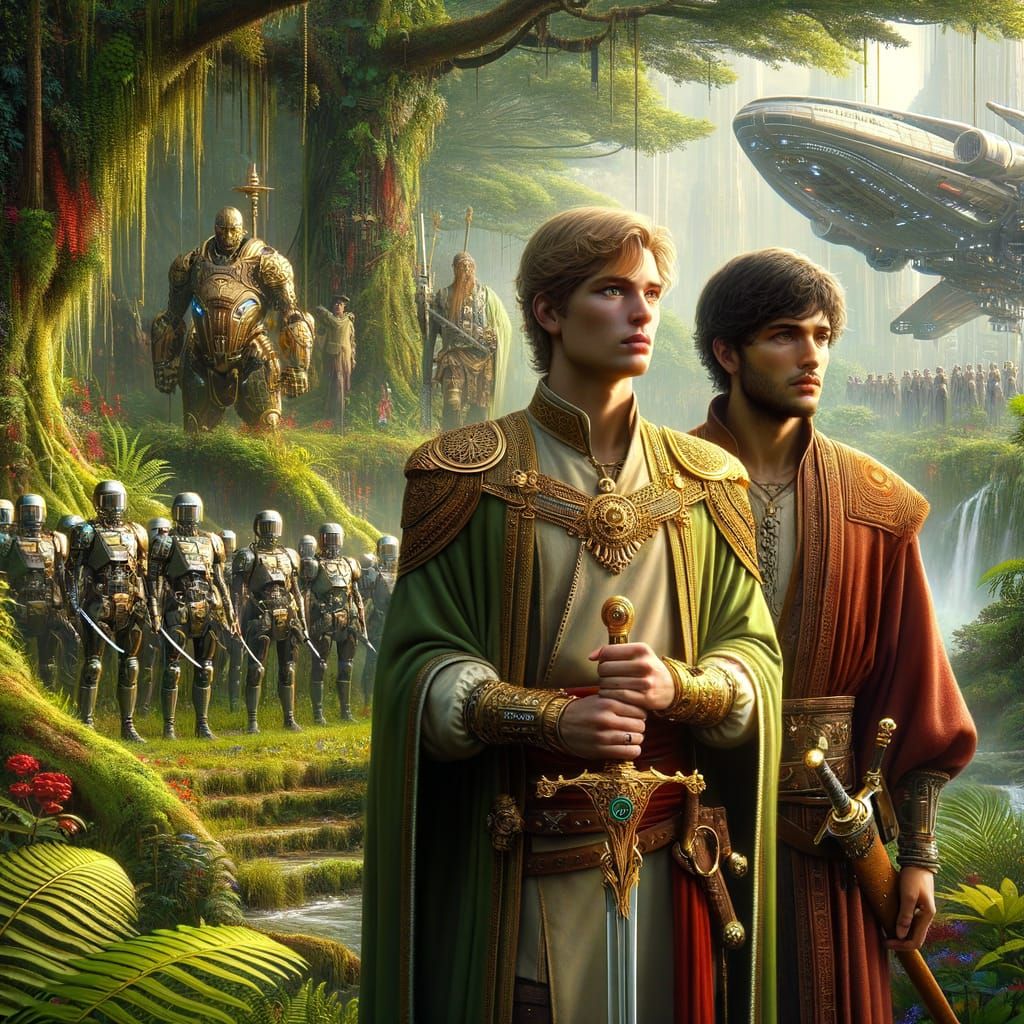 Medieval Prince Meets Futuristic Warriors in Verda... - AI Art