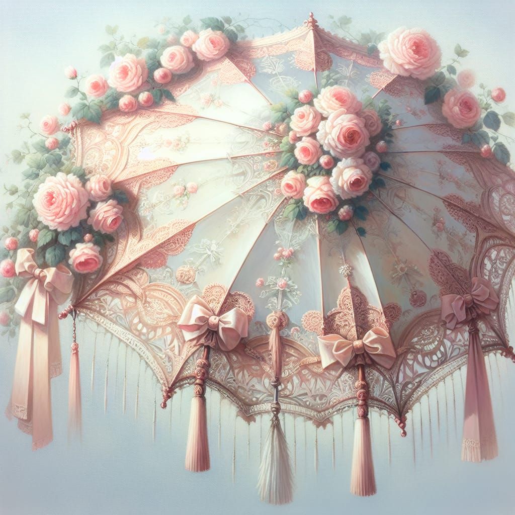 Lace parasol with roses and ribbons - AI Generated Artwork - NightCafe ...