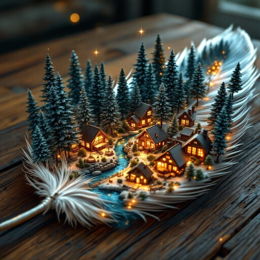 Glowing Village Inside Feather: Hyper-Realistic Fa... - AI Art