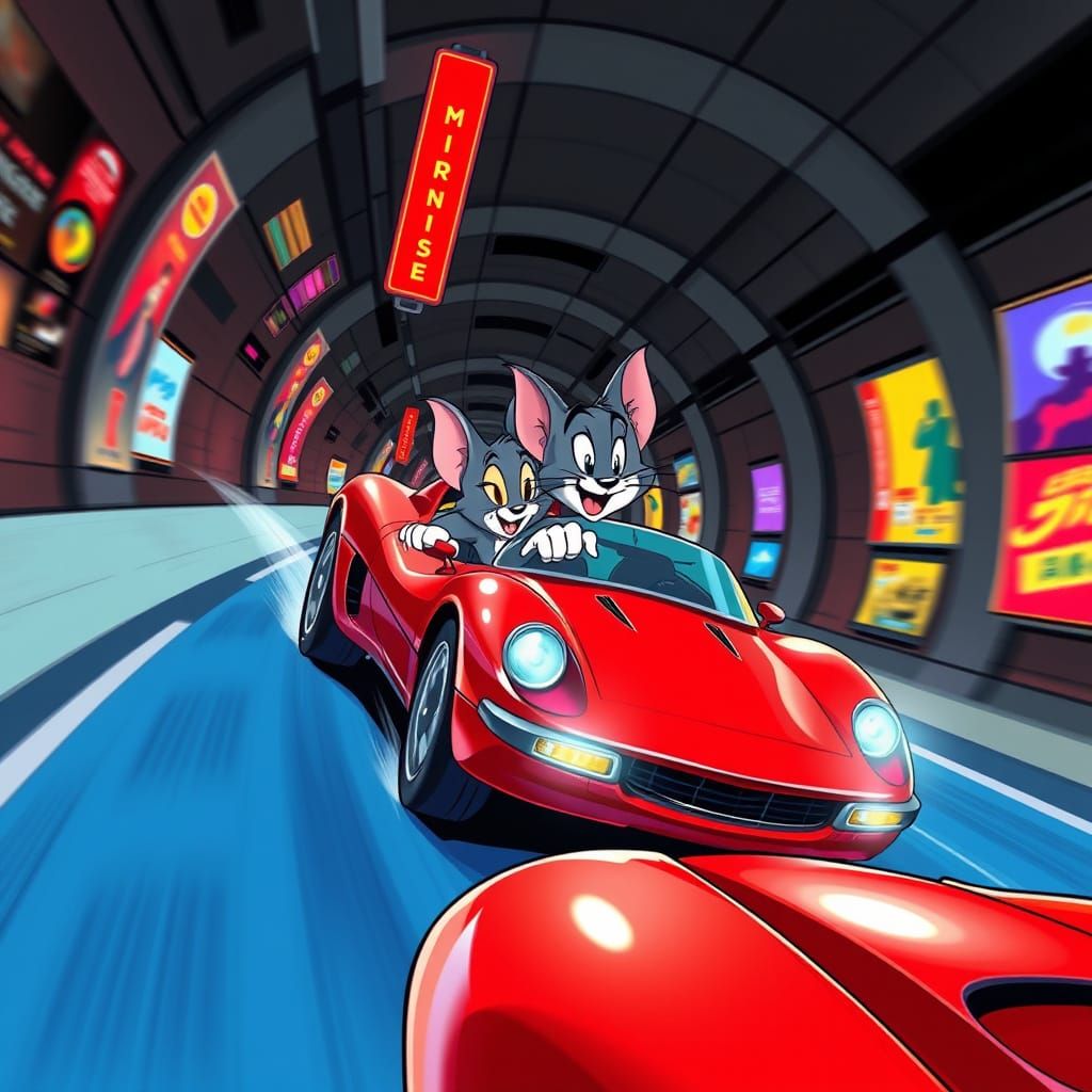 Tom drive a car over subway - Tom Speeds a Cherry-Red Sports...