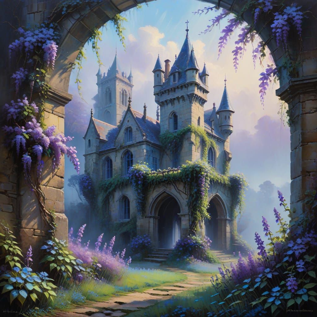 Wisteria Gothic - Gothic Castle Enveloped in Wisteria Blooms