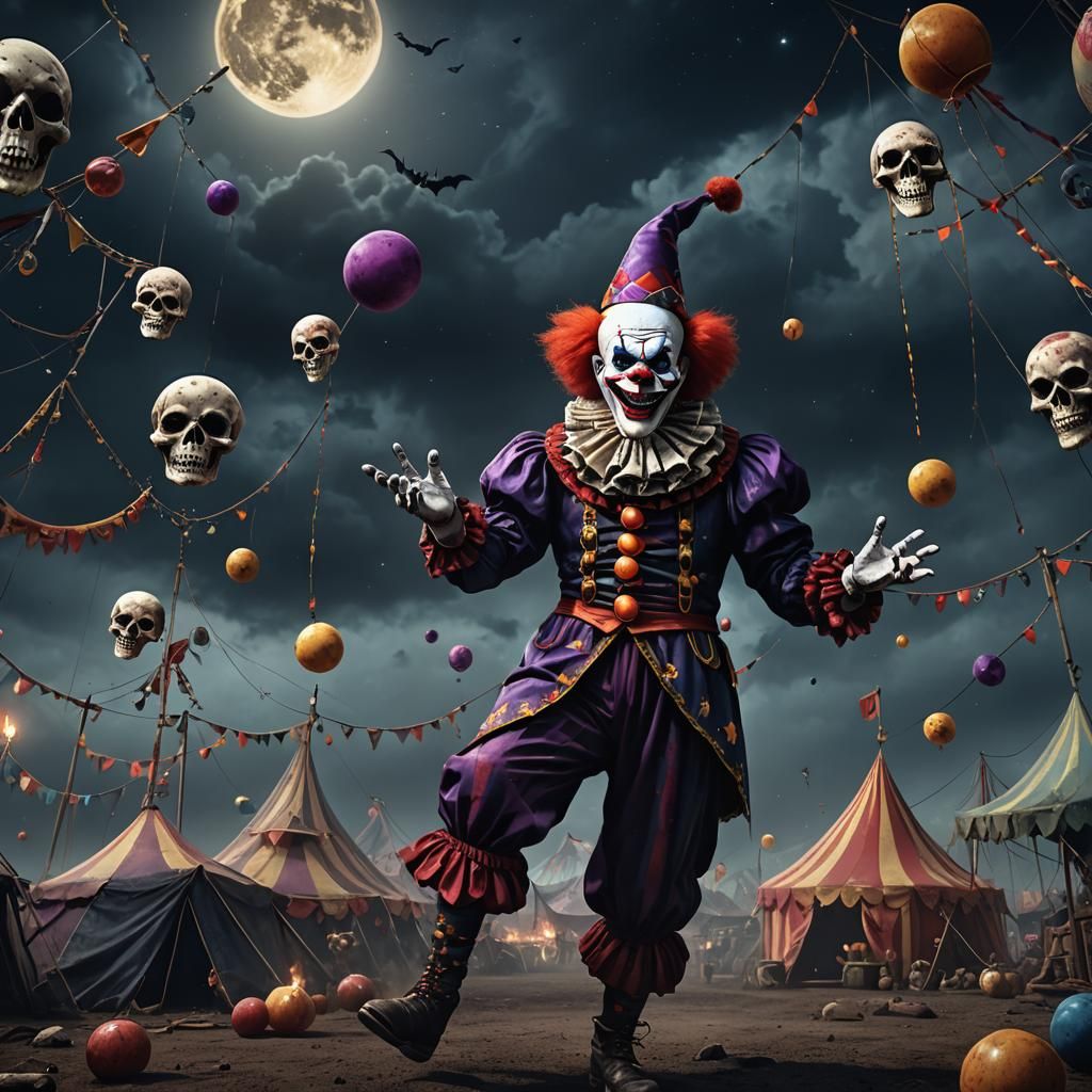 Evil clown juggling - AI Generated Artwork - NightCafe Creator