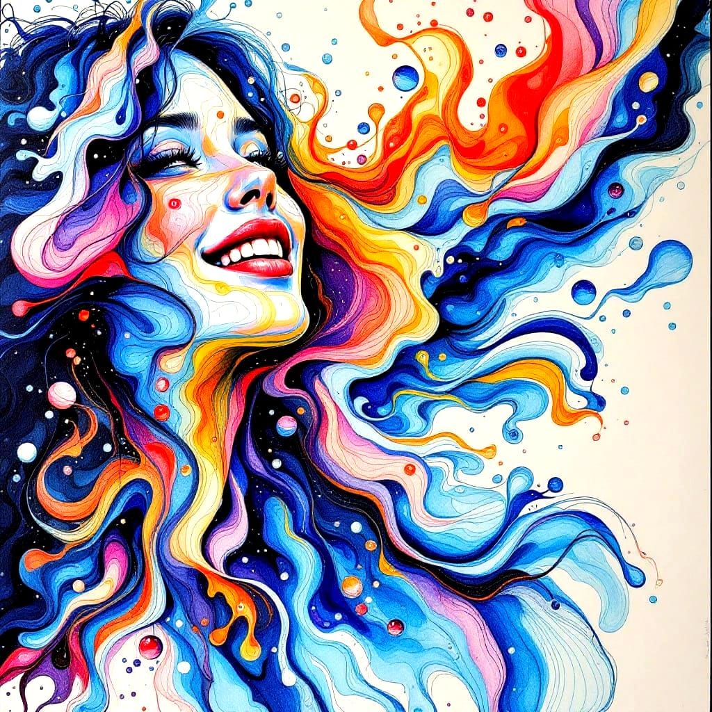 flowing happy vibes, her smile lights up a dark room, lifting gloomy mood