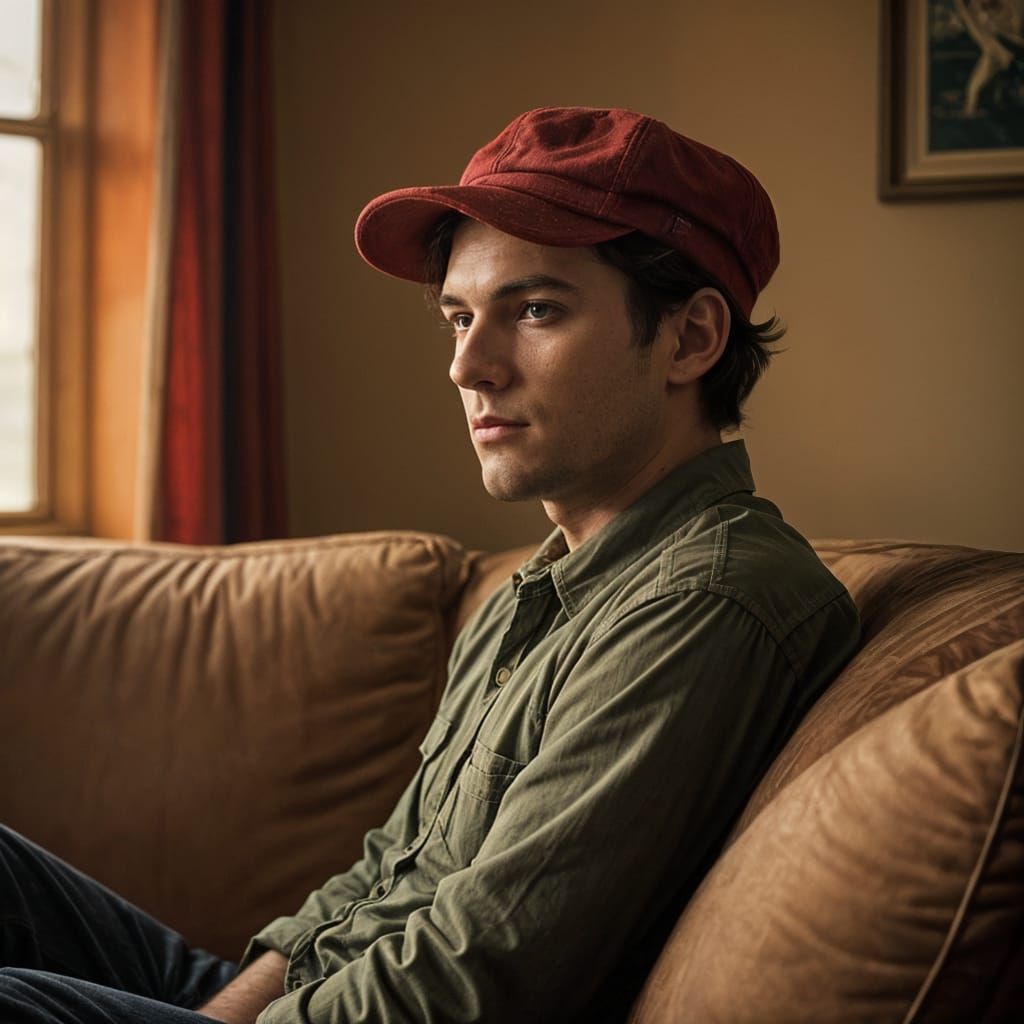 Holden Caulfield in his red hunting hat at the photoshoot for the book ...