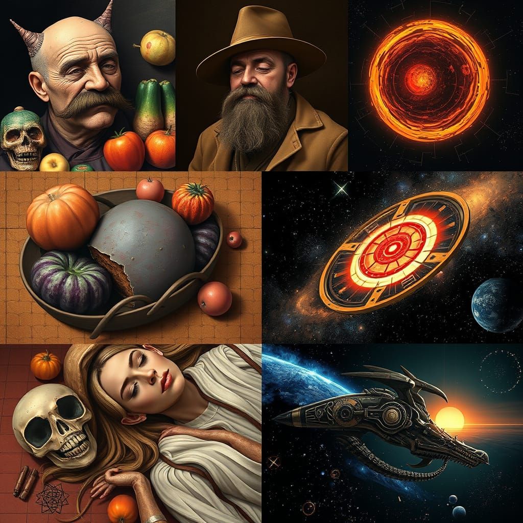 Distorted Foods in Dark Industrial Scene - AI Art