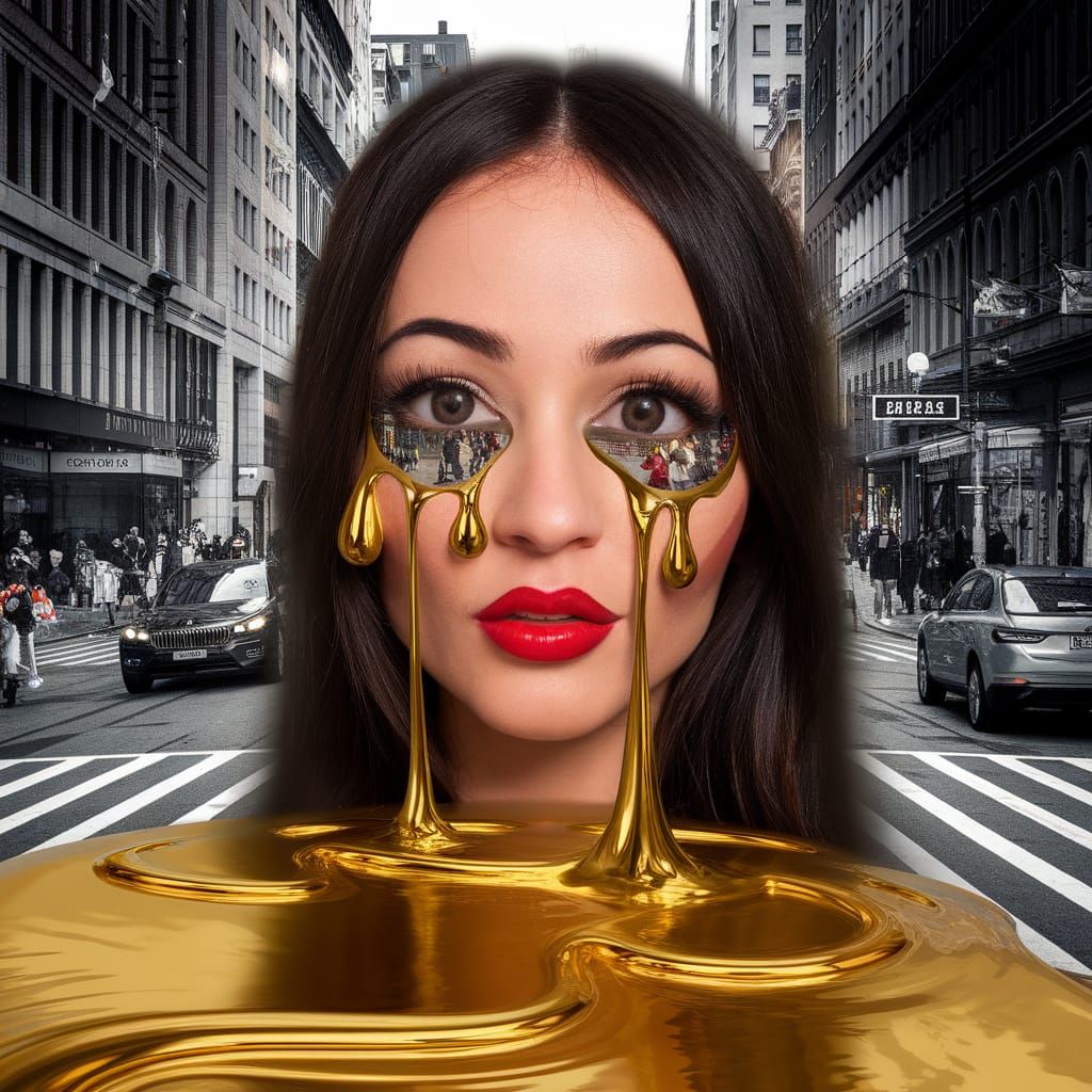 Surreal Cityscape Melts into Exaggerated Lady's Fa... - AI Art