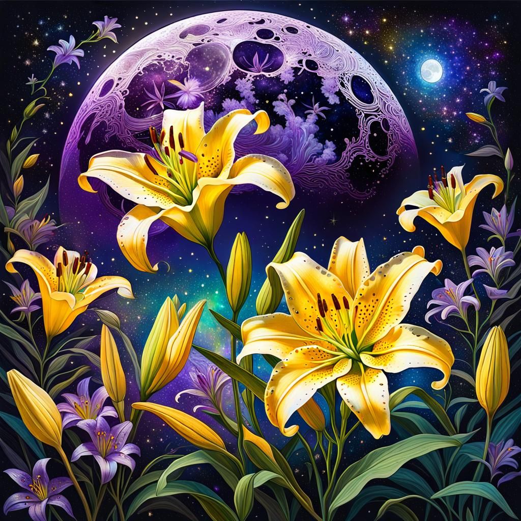 Cosmic Lilies - AI Generated Artwork - NightCafe Creator