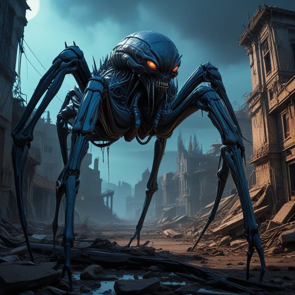 Cyberpunk Alien Spider Hybrid in Apocalyptic Lands... - AI Art