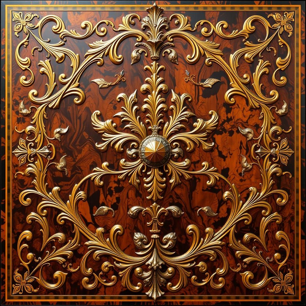 wall panel of Boulle work (buhl work) with rich marquetry and inlay ...