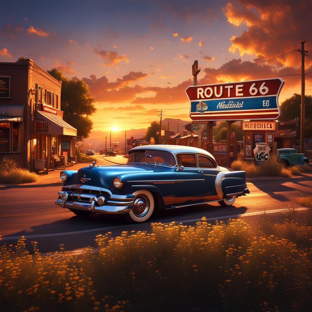 Sunset in a small town on Route 66 - AI Generated Artwork - NightCafe ...