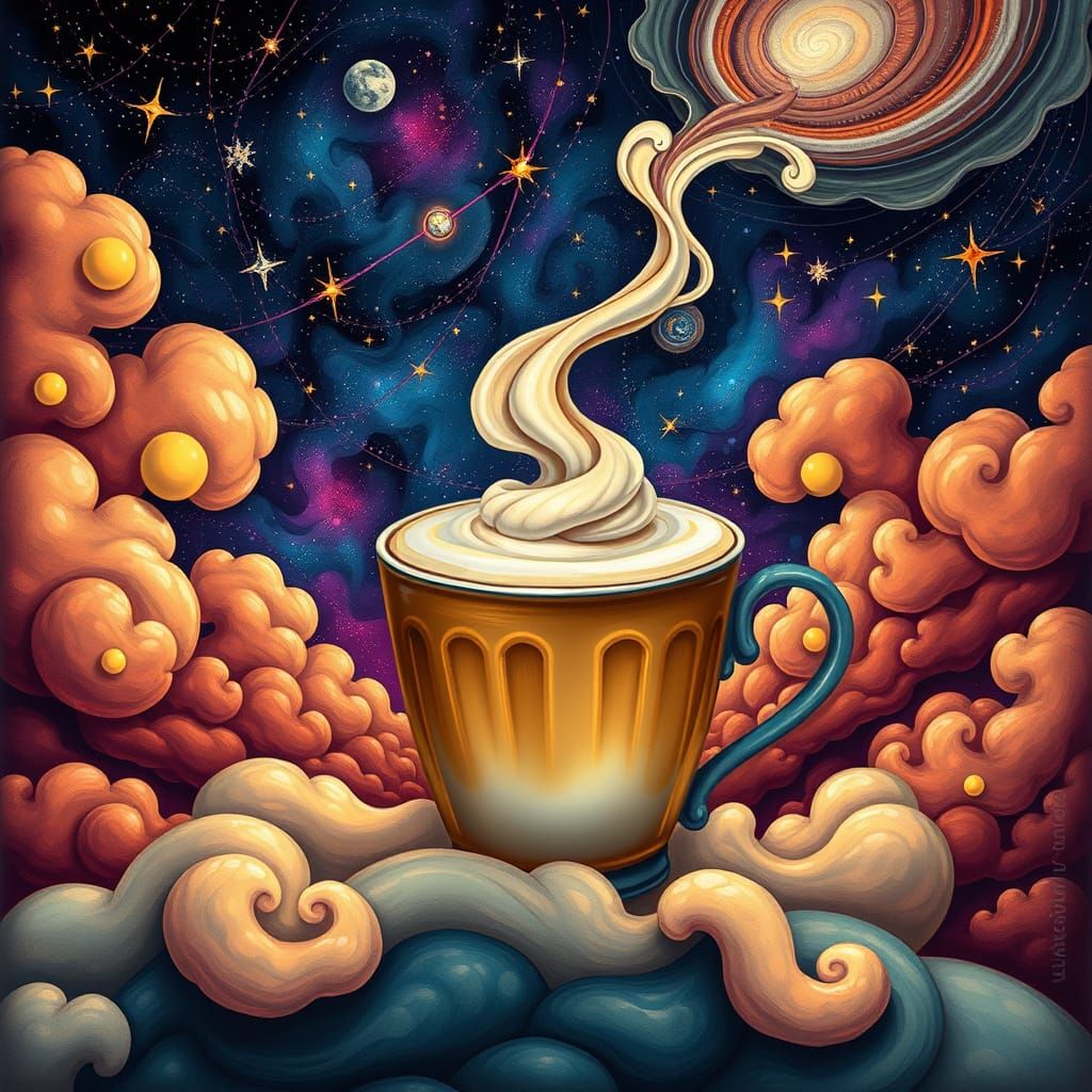 Vibrant Cosmic Cappuccino in Visionary Pop-Surreal... - AI Art