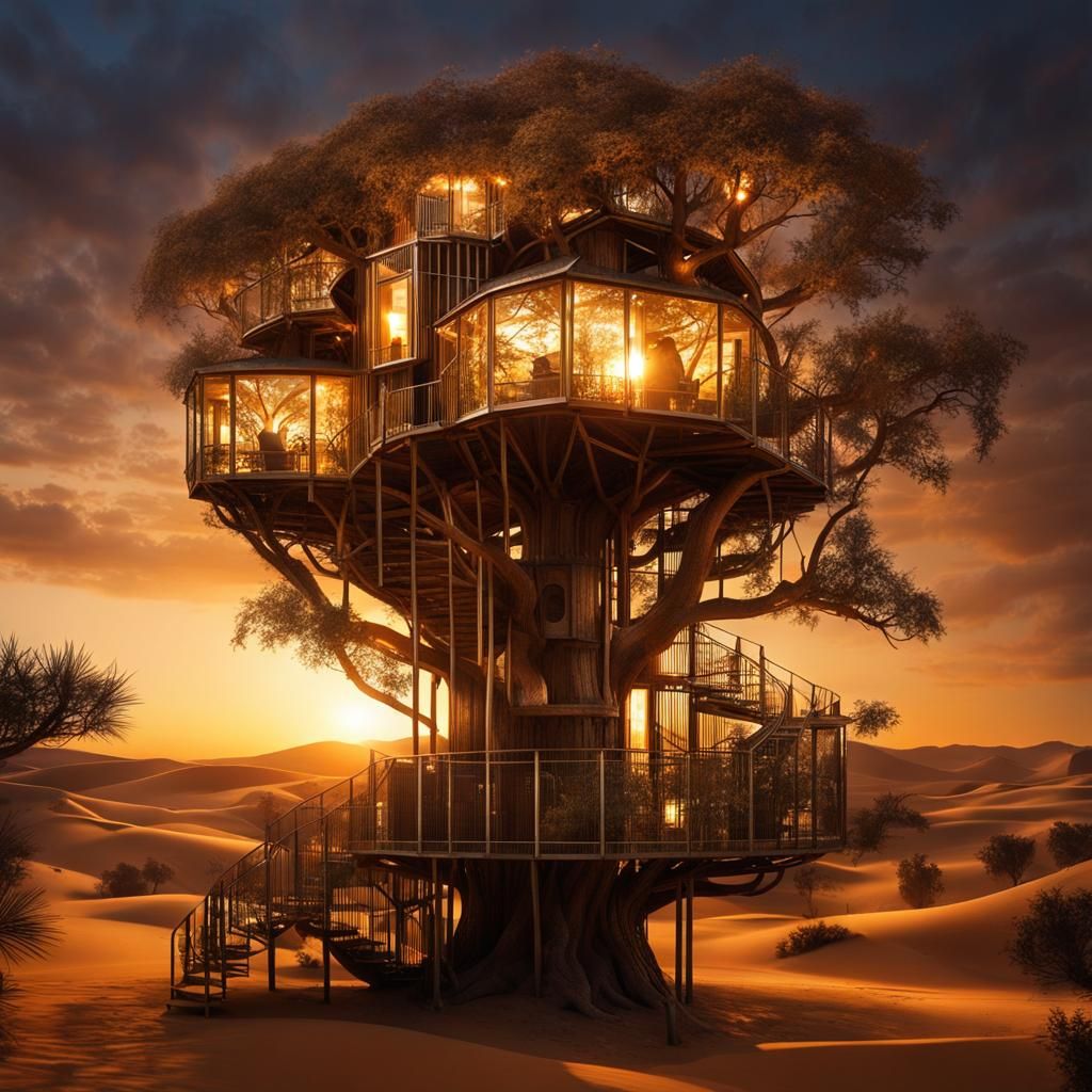 treehouse in a desert - AI Generated Artwork - NightCafe Creator