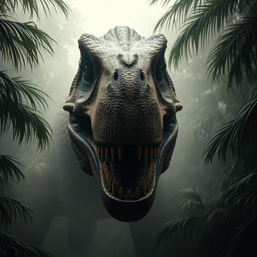 Mysterious, Battle-Scarred T-Rex Emerges from Jung... - AI Art