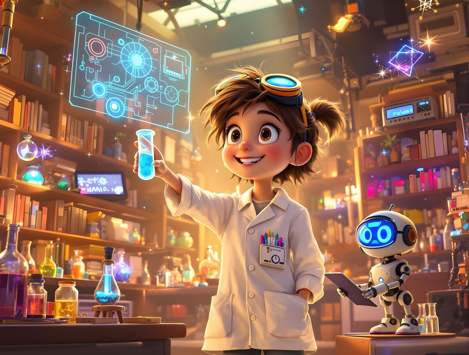 Young Girl Scientist in High-Tech Laboratory - AI Art