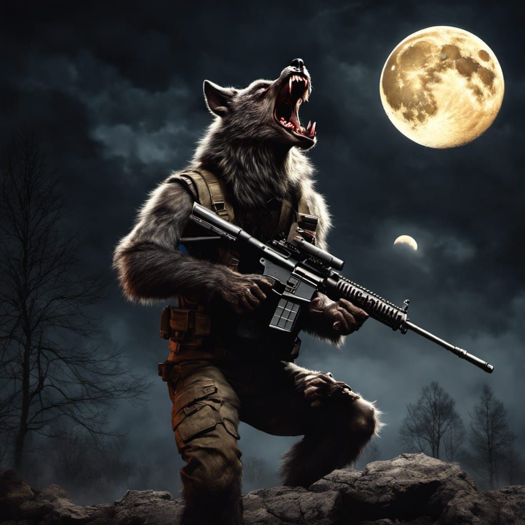 Werewolf armed and howling - AI Generated Artwork - NightCafe Creator
