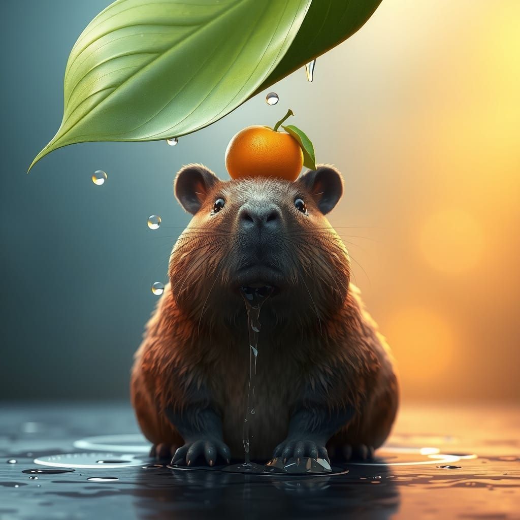 water treatments - Surreal Capybara Enjoys Whimsical Rainy D...