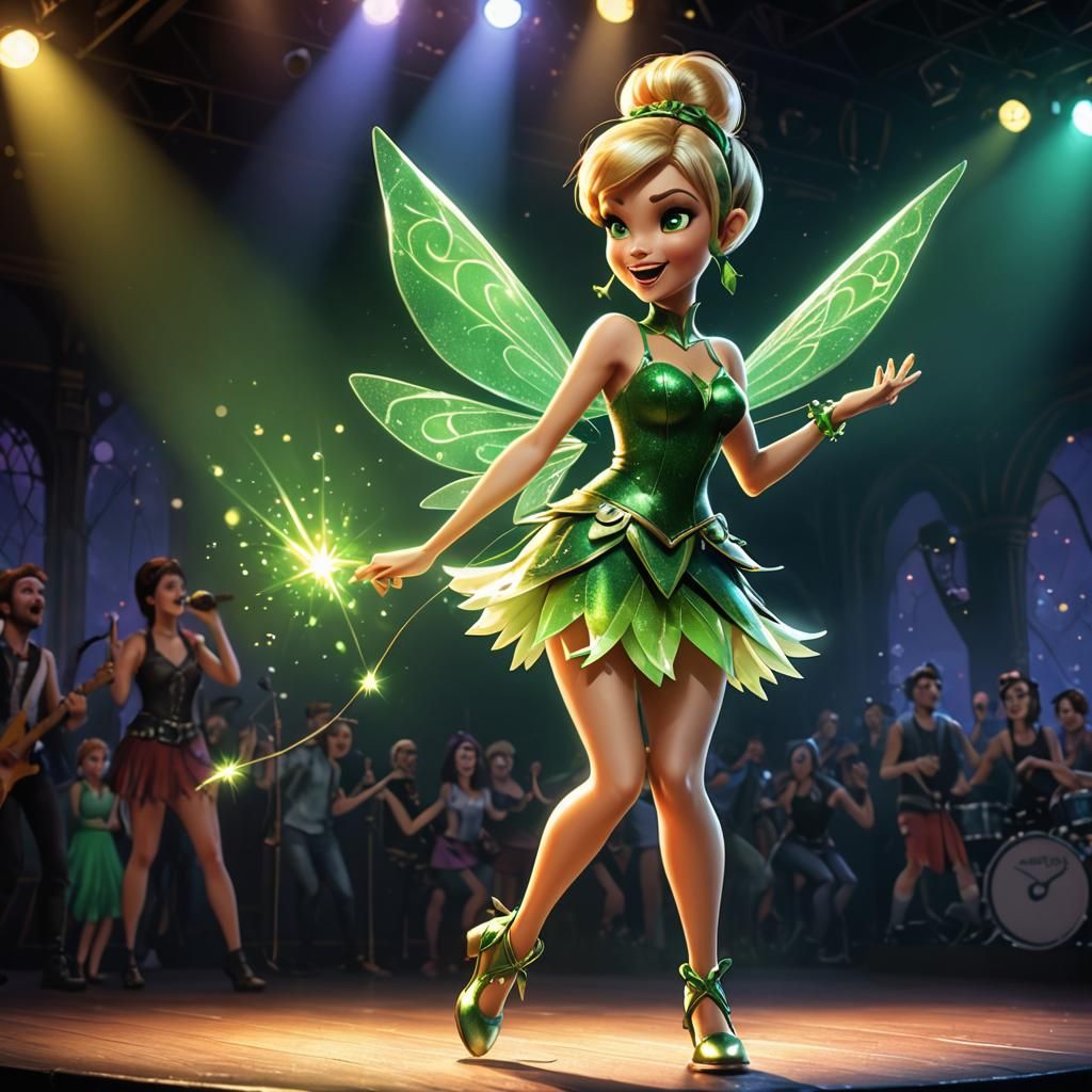 Tinkerbell, rocker clothes style, singing on stage from Nerverland's ...