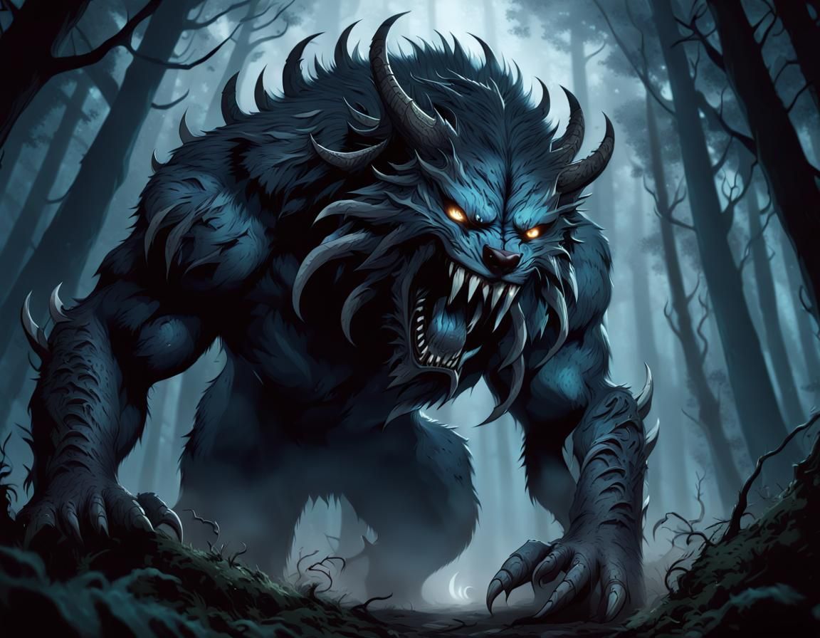 Beast Nightmare - Ethereal Creature Emerges from Dark Forest