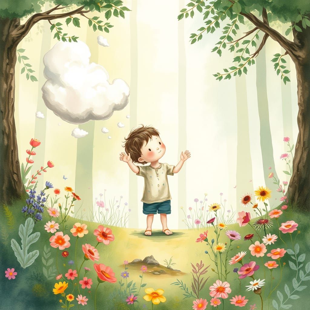 Kidcore Liminal Watercolor - Whimsical Kidcore Forest in Dre...