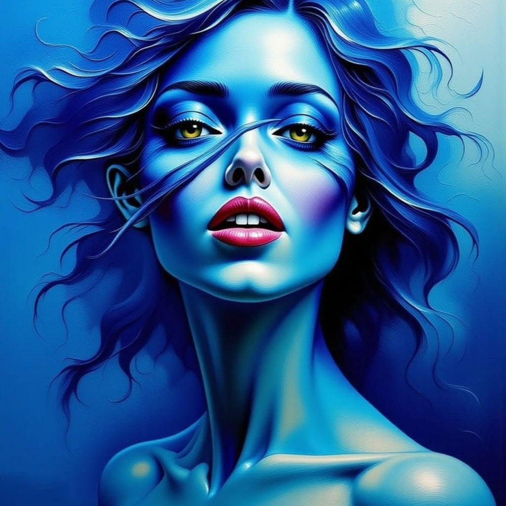 Impasto Blue Beauty in Abstract Expressionist Styl... - AI Art