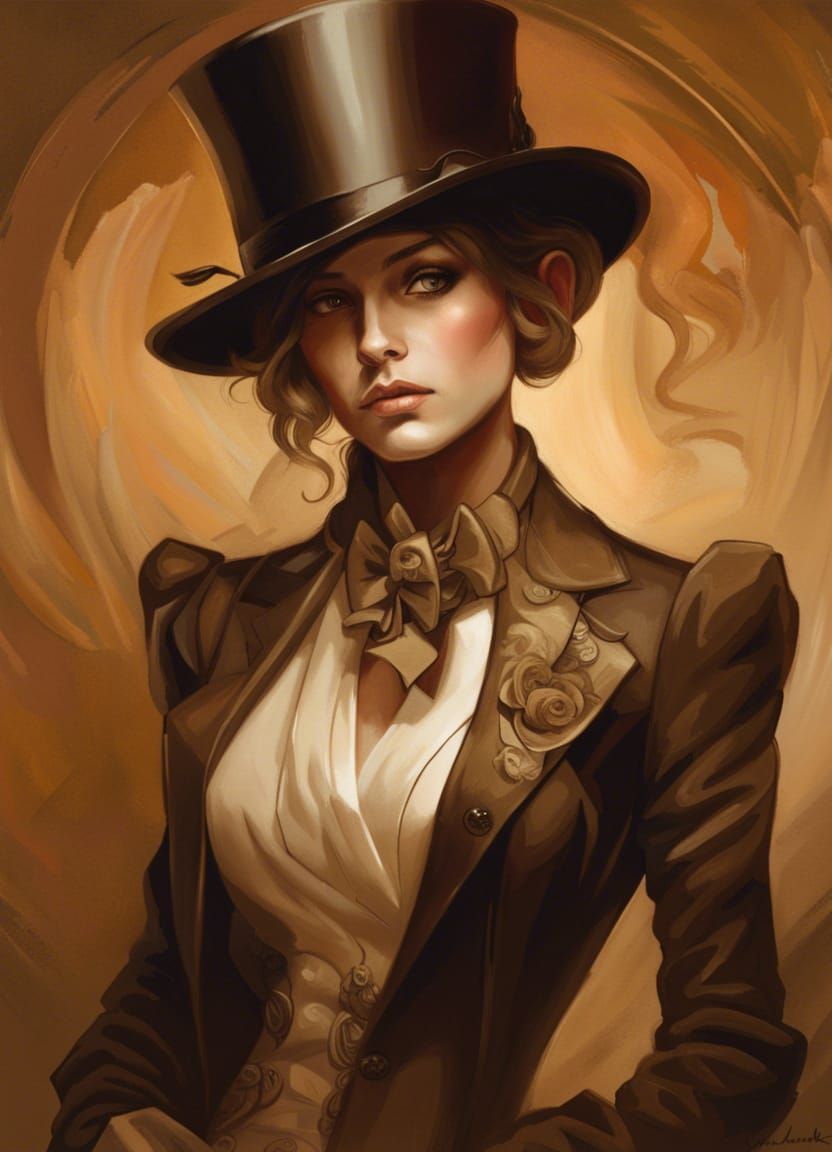 androgynous person wearing a dress, high heels and top hat, oil ...