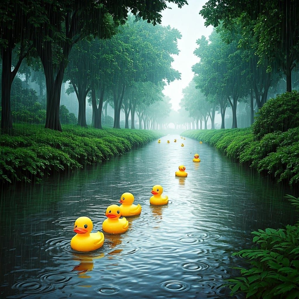 Duck River - Rainy Duck River Scene in Watercolor Style