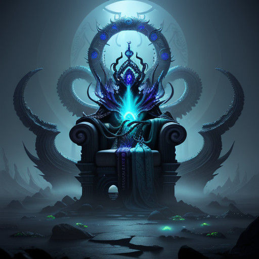 Ethereal Eldritch Creature Sits on Throne in Ancie... - AI Art